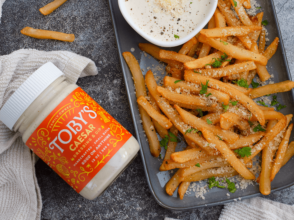 Parmesan Garlic Fries with Toby's Caesar Dressing - Toby's Family Foods